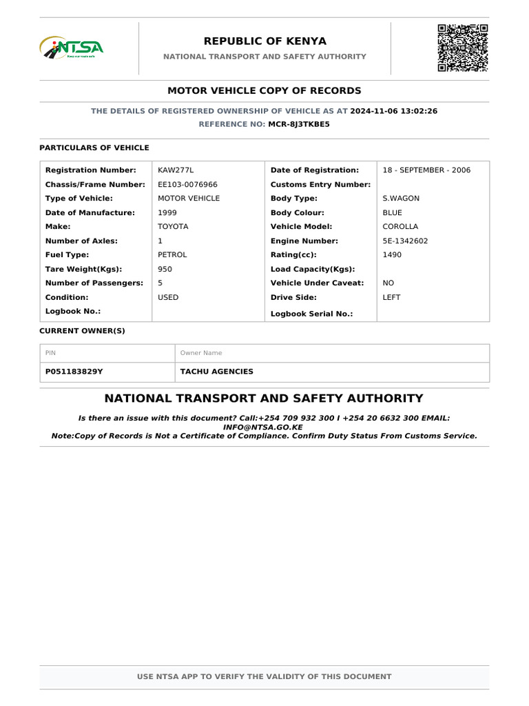 Toyota Corolla Vehicle Records | PDF