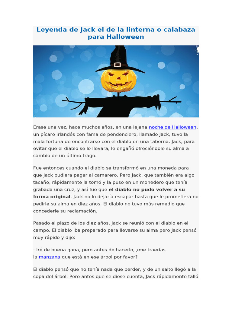 Leyenda de Jack El de La Linterna o Calabaza para Halloween | PDF
