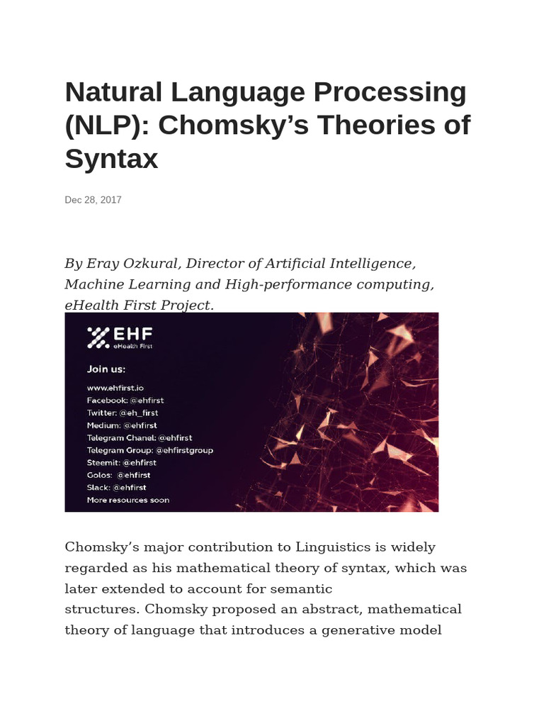 Natural Language Processing (NLP) - Chomsky's Theories of Syntax | PDF | Syntax | Parsing