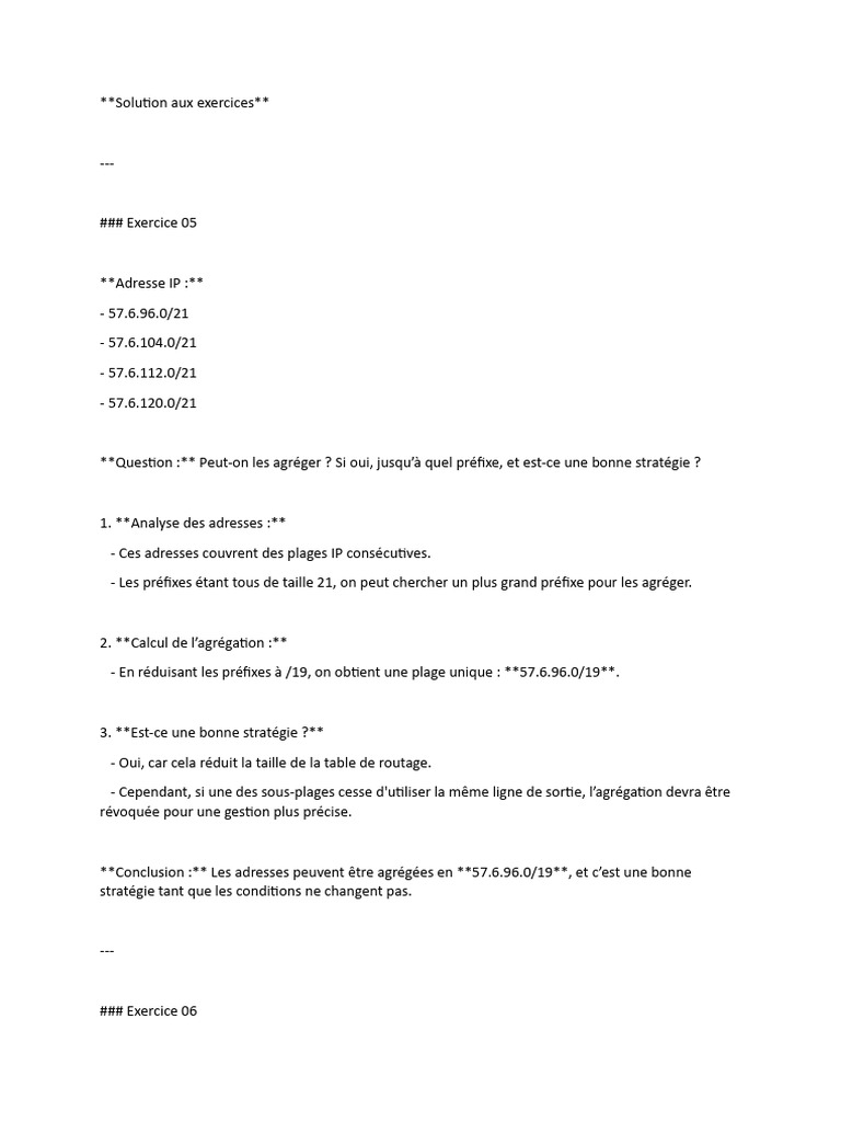 Solution Aux Exercices td1 Et 2 | PDF | Adresse IP | Informatique
