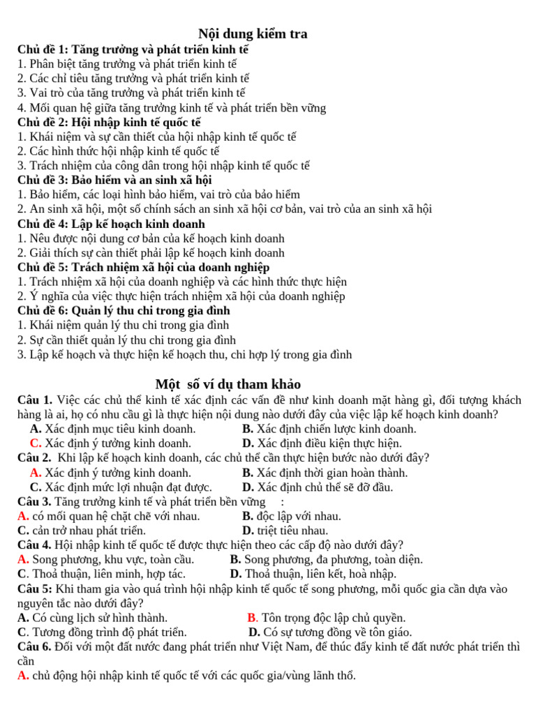 ĐỀ CƯƠNG GDKT&PL 12 CUỐI HK1 | PDF