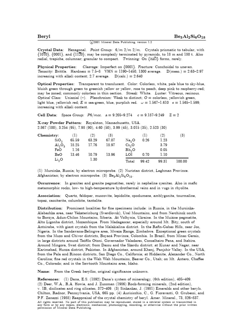 beryl | PDF | Mineralogy | Minerals