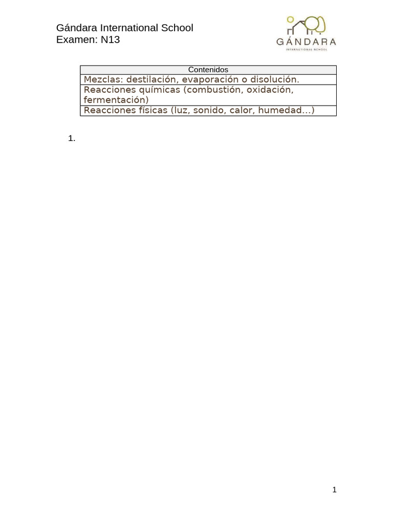 Gándara International School Examen: N13 | PDF