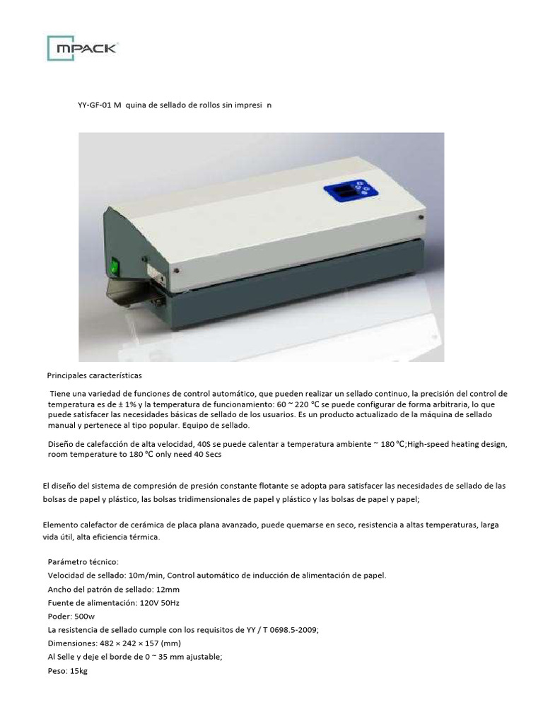 1.ficha Tecnica Selladora Automatica | PDF