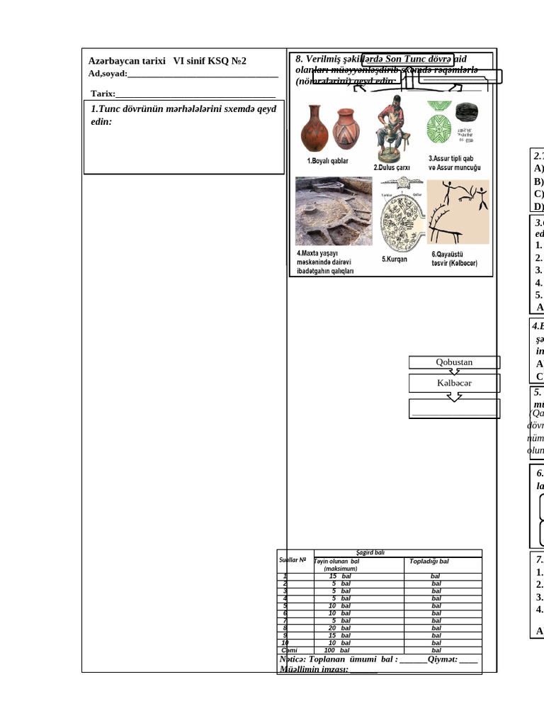 Azərbaycan Tarixi VI Sinif KSQ 2 | PDF