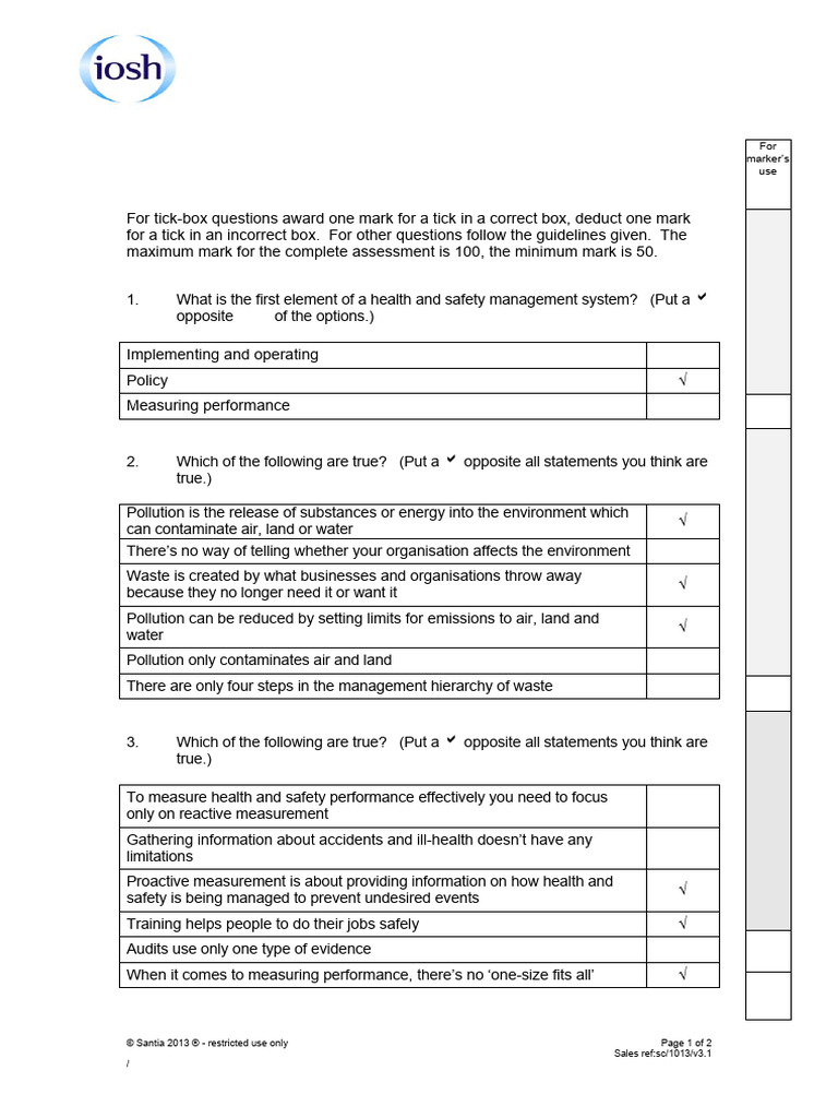 1013 Marking Scheme Mock Assessment 3 v3.1 | PDF | Pollution | Water