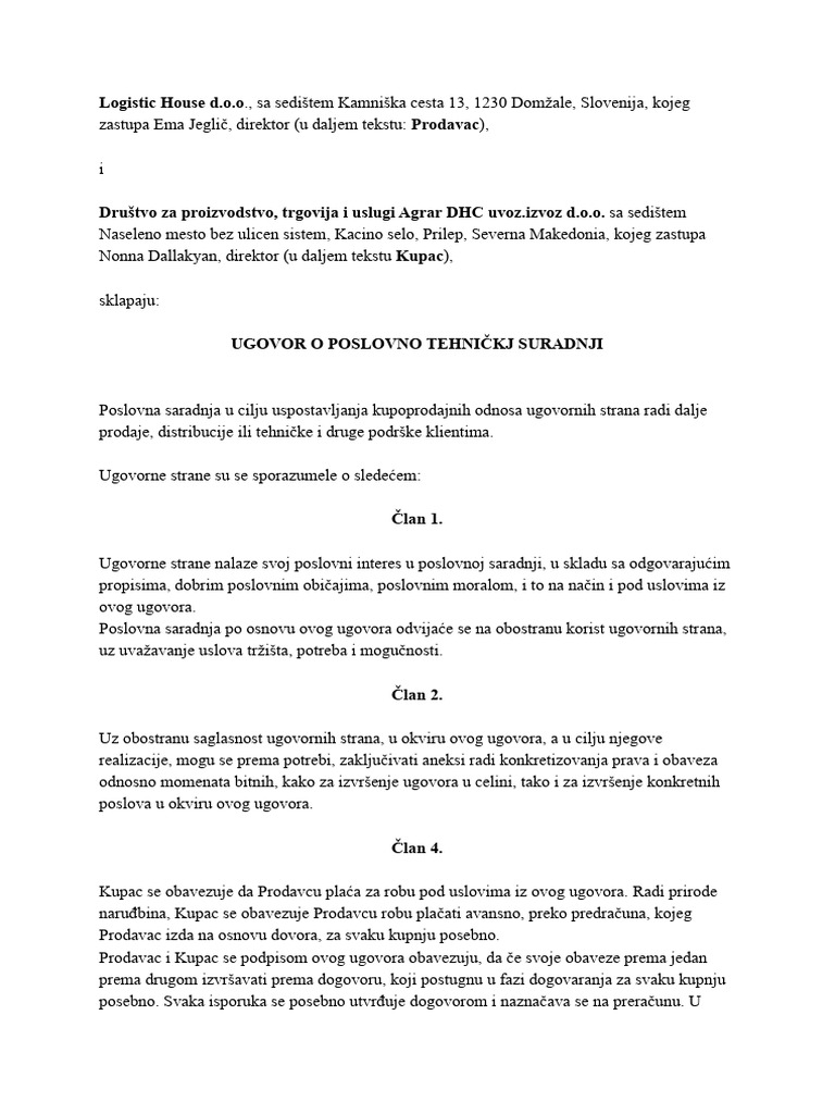 Ugovor o Poslovnoj Saradnji | PDF