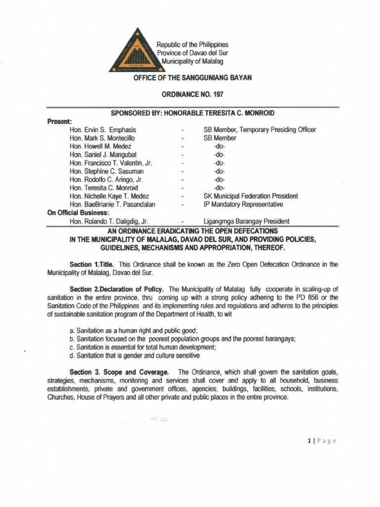 MO 19 197 Zero Open Defecation Ordinance | PDF