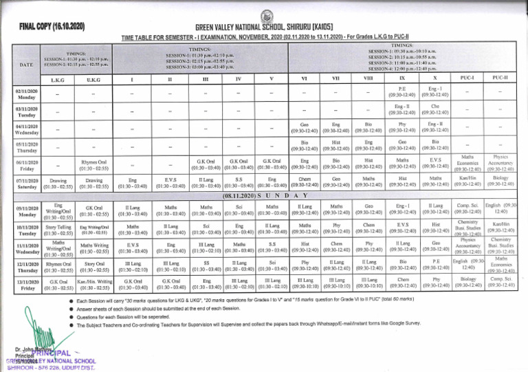 I Sem Exam Time Table 2020-21 Final | PDF