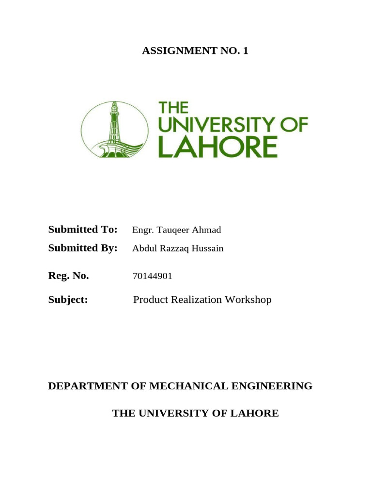 Workshop Assignment 1 | PDF | Metals | Non Ferrous Metal