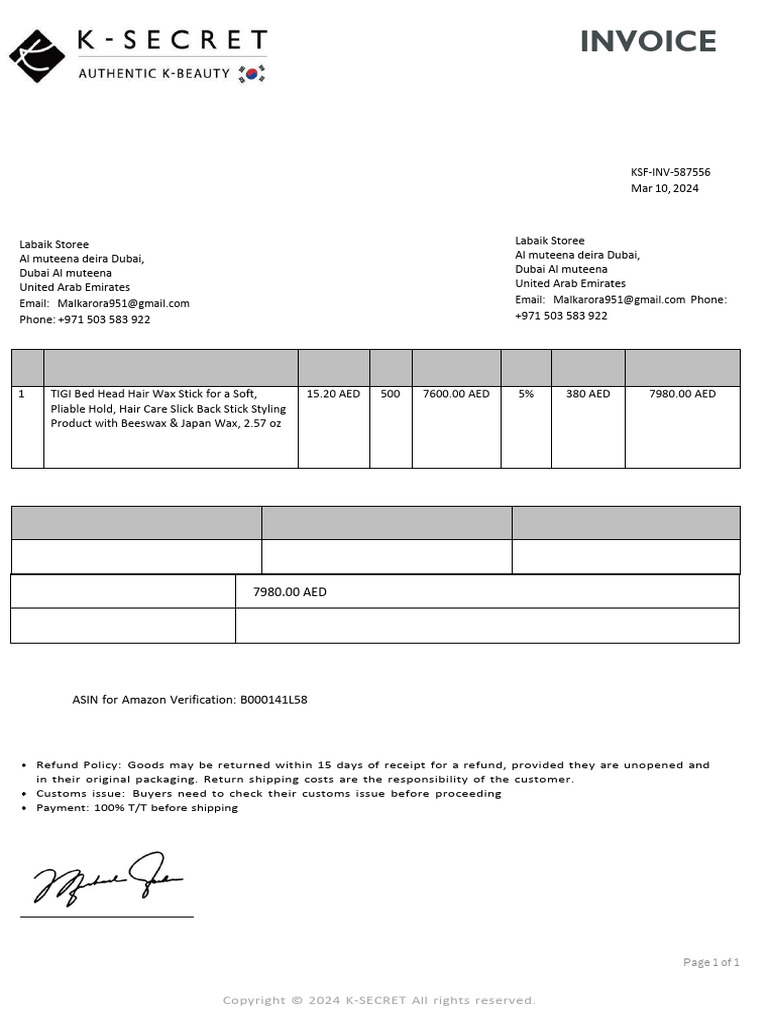 B000141L58 | PDF | Dubai | Receipt