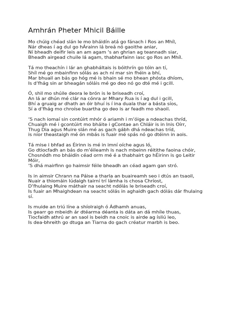 Song: Amhrán Pheter Mhicil Báille | PDF