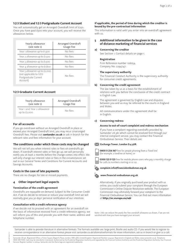 Pre Contract Information For Overdraft 3 | PDF | Overdraft | Personal Finance