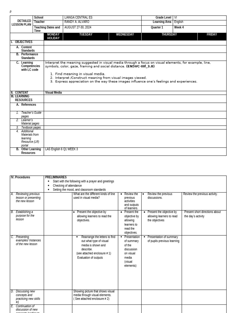 1-DLL_English-Q1-W4-LOBO (1) | PDF | Educational Assessment | Learning