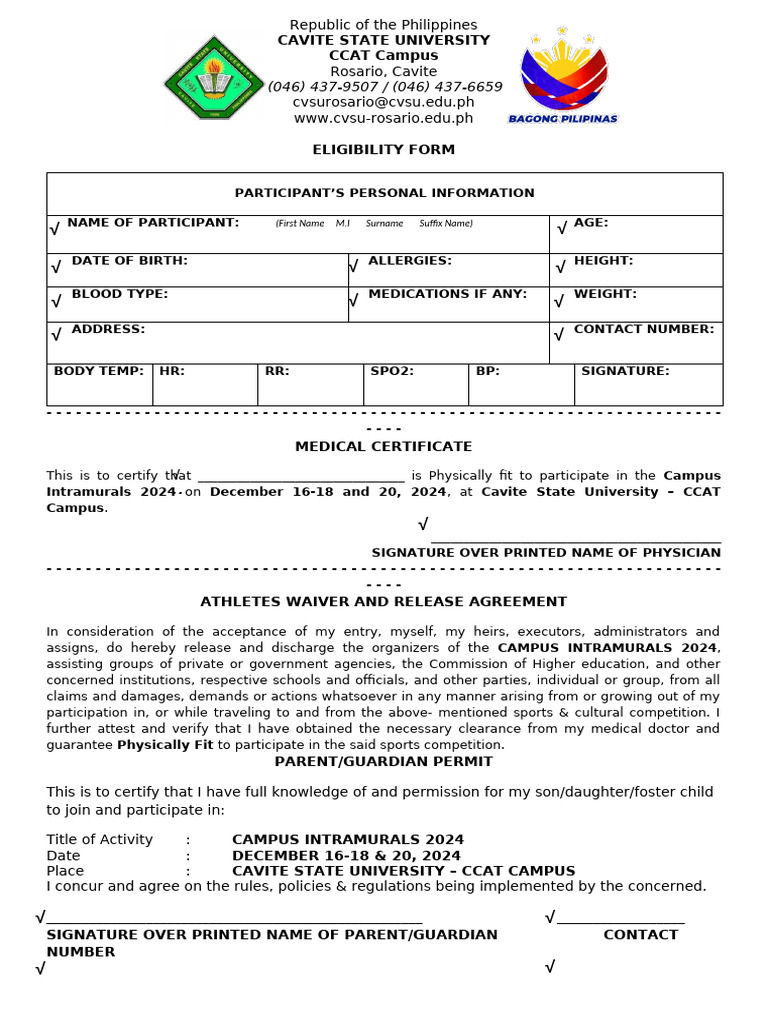 Eligibility Form Intrams 2024 | PDF