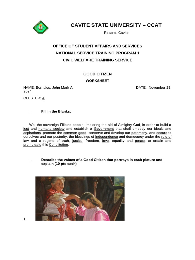 Good Citizen Worksheet | PDF | Citizenship
