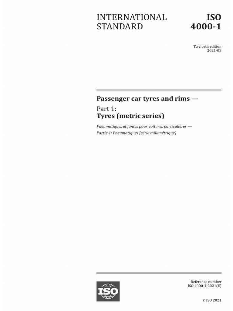 ISO 4000-1 2021 Passenger Car Tyres and Rims - Part 1 Tyres (Metric Series) | PDF