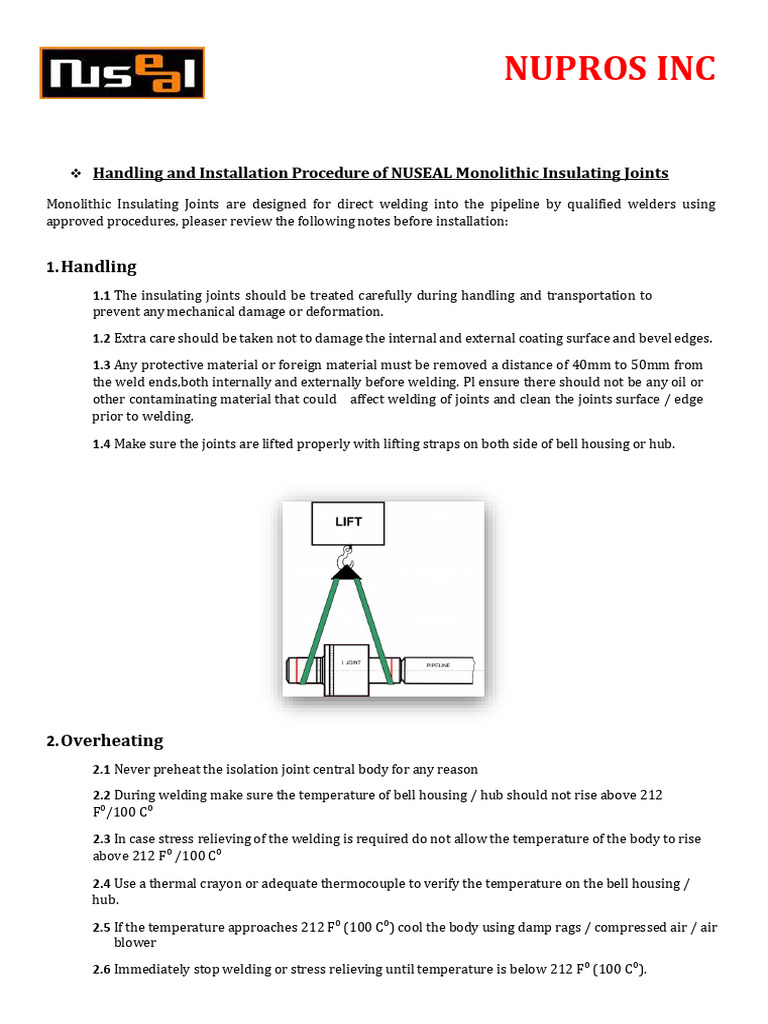 Monolithic Insulating Joints Installation Guide | PDF | Welding ...