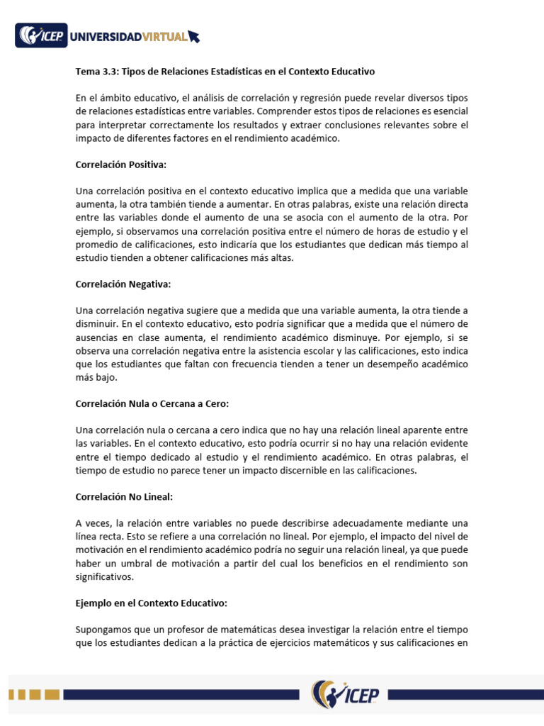 Tema 3.3 Tipos de Relaciones Estadísticas en el Contexto Educativo | PDF | Estadísticas ...