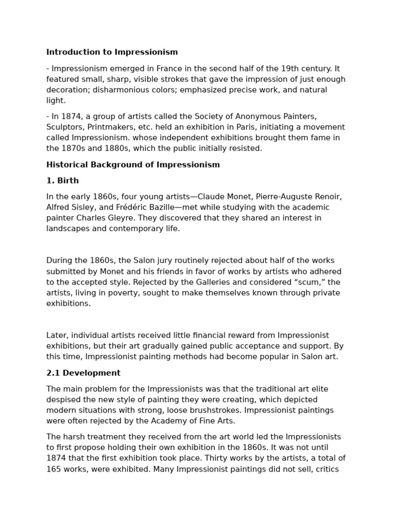 Introduction To Impressionism | PDF | Impressionism | Style