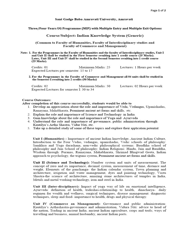 IKS (Generic) Syllabus NEP-UG Sem1-2 Revised-23-08 | PDF | Vedas ...