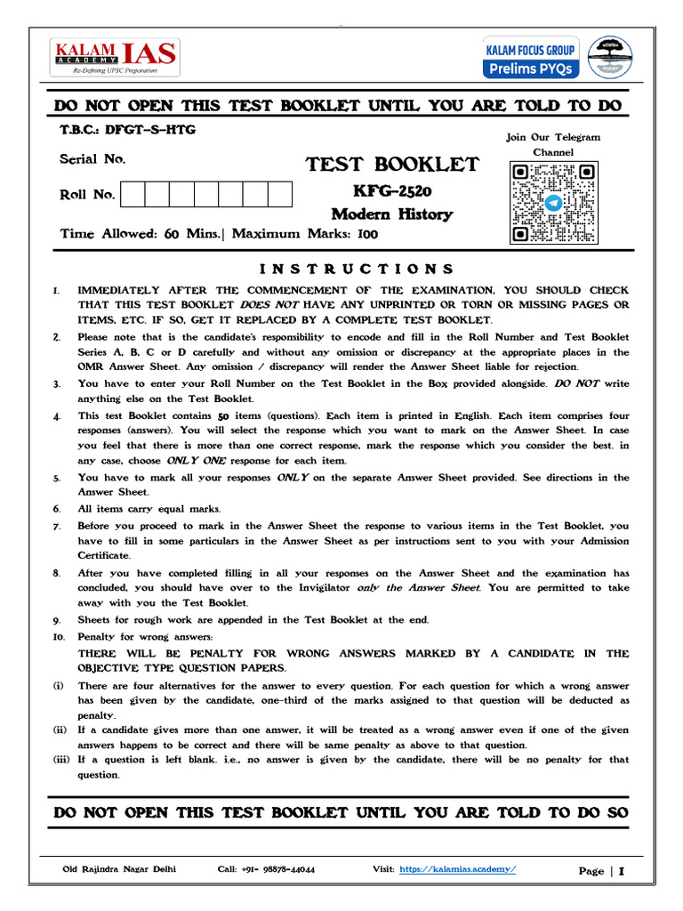 KFG - 2520 Modern History Paper AK & Model Answer | PDF | Partition Of ...