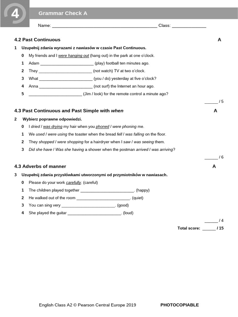 EC_A2_Tests - Grammar Check 4A | PDF