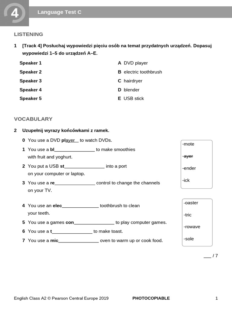 A2 English Class Language Test C | PDF