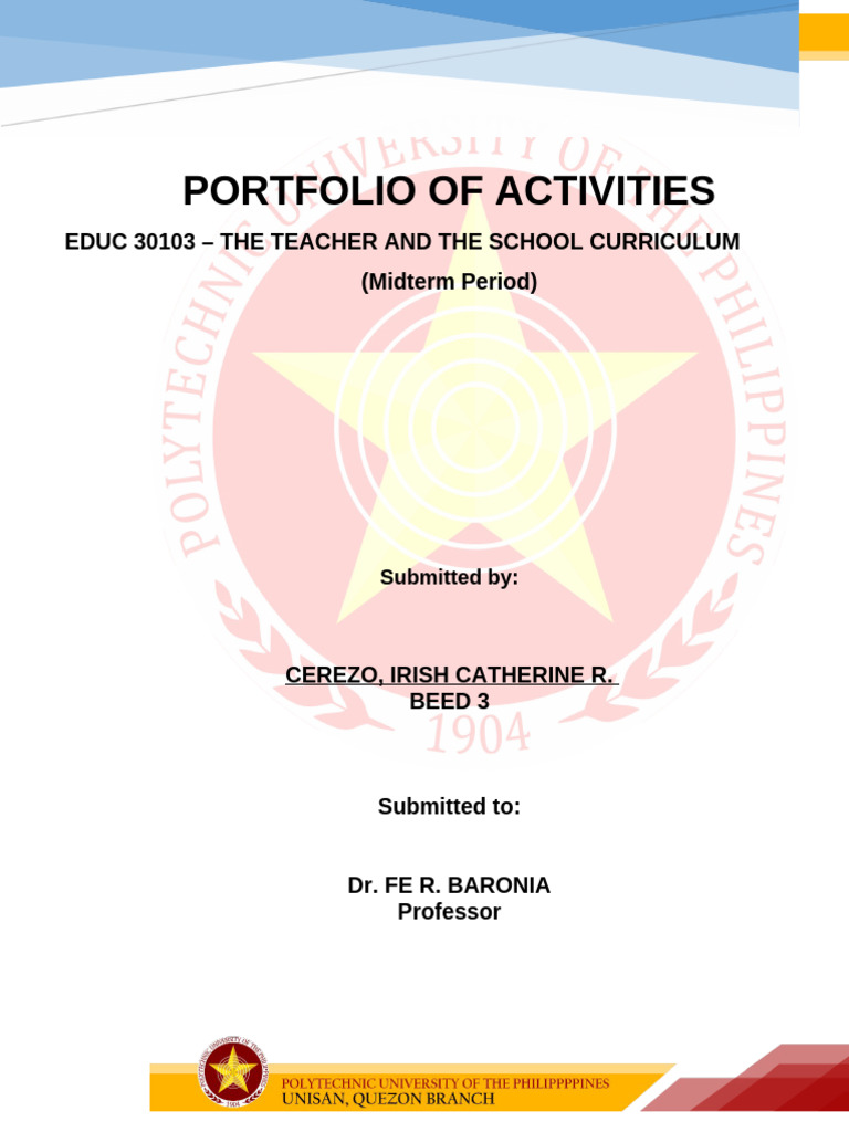 Portfolio of Activities: Educ 30103 - The Teacher and The School Curriculum (Midterm Period ...