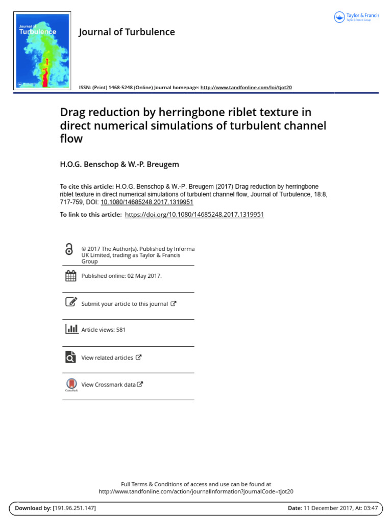 Drag Reduction by Herringbone Riblet Texture in Di | PDF | Boundary ...