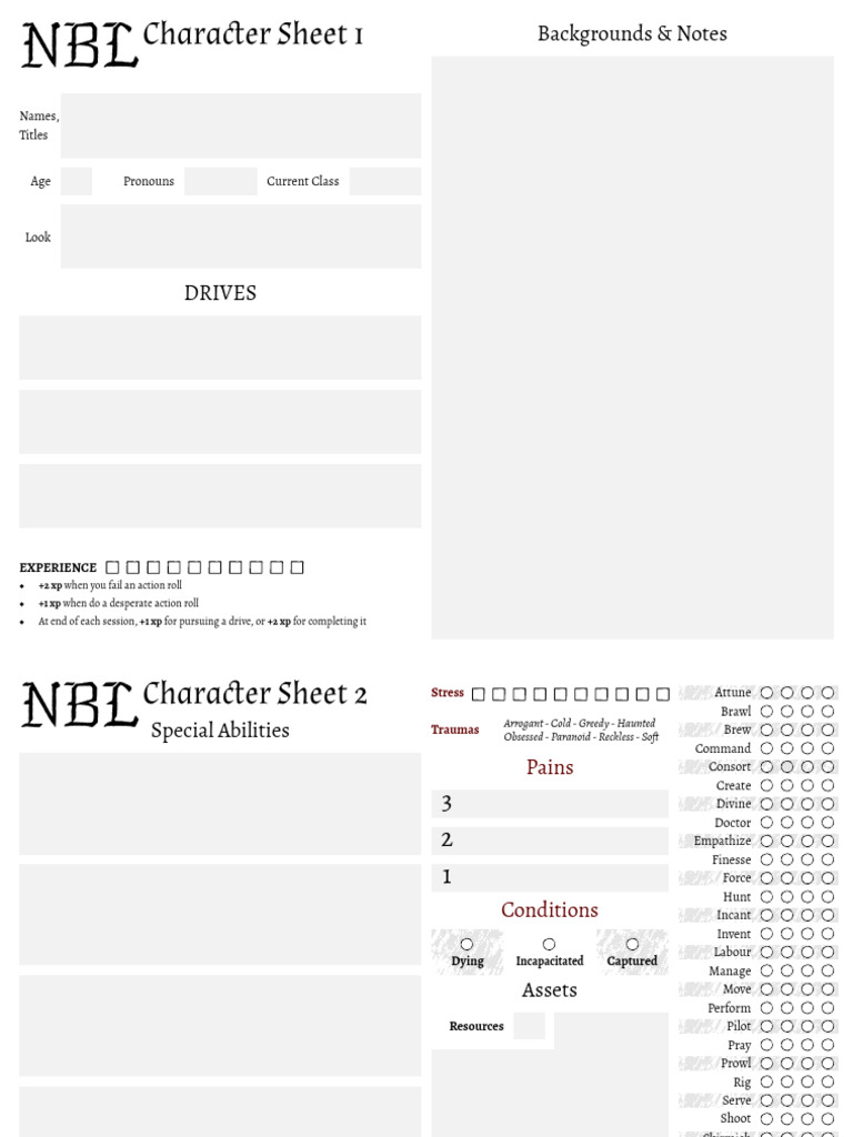 NBL Character Sheets V 2.5 | PDF