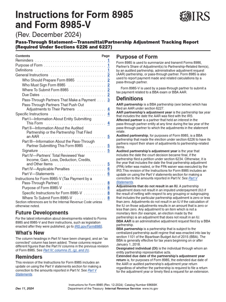 Instructions for IRS Form 8985 | PDF | Partnership | Interest