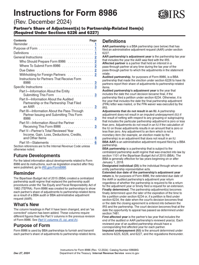 i8986 | PDF | Partnership | Tax Deduction