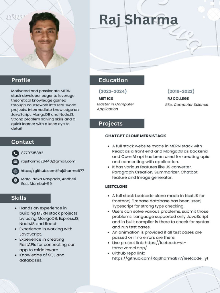Raj Sharma Resume | PDF