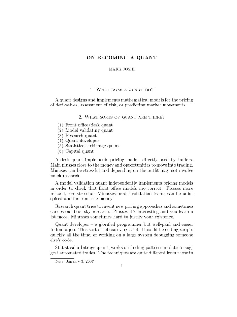 Becoming a Quant | PDF | Derivative (Finance) | Mathematician