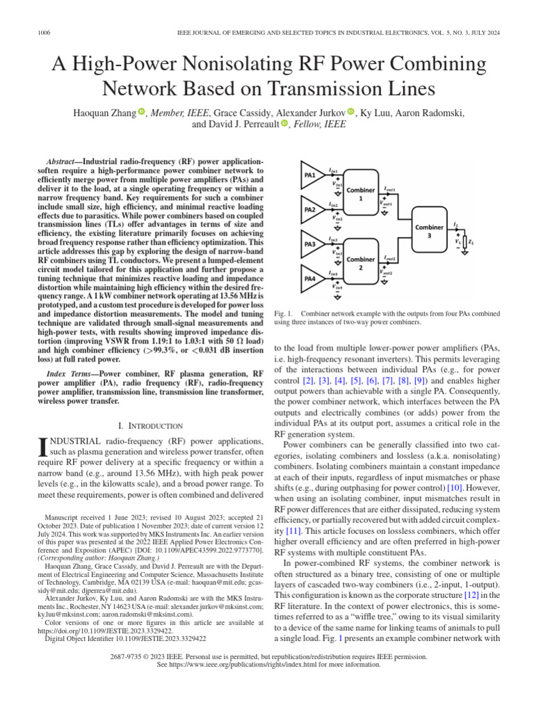 A High-Power Nonisolating RF Power Combining Network Based On ...