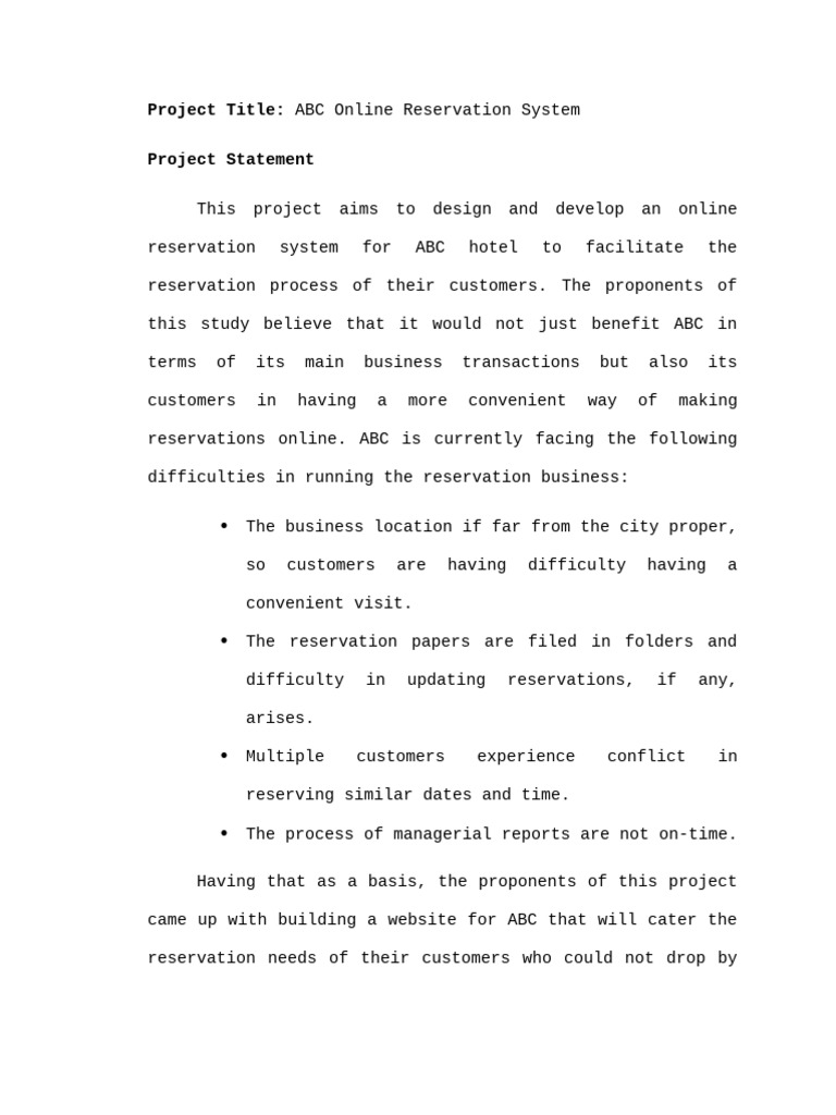 Project Title ABC Online Reservation Sys | PDF | Computing