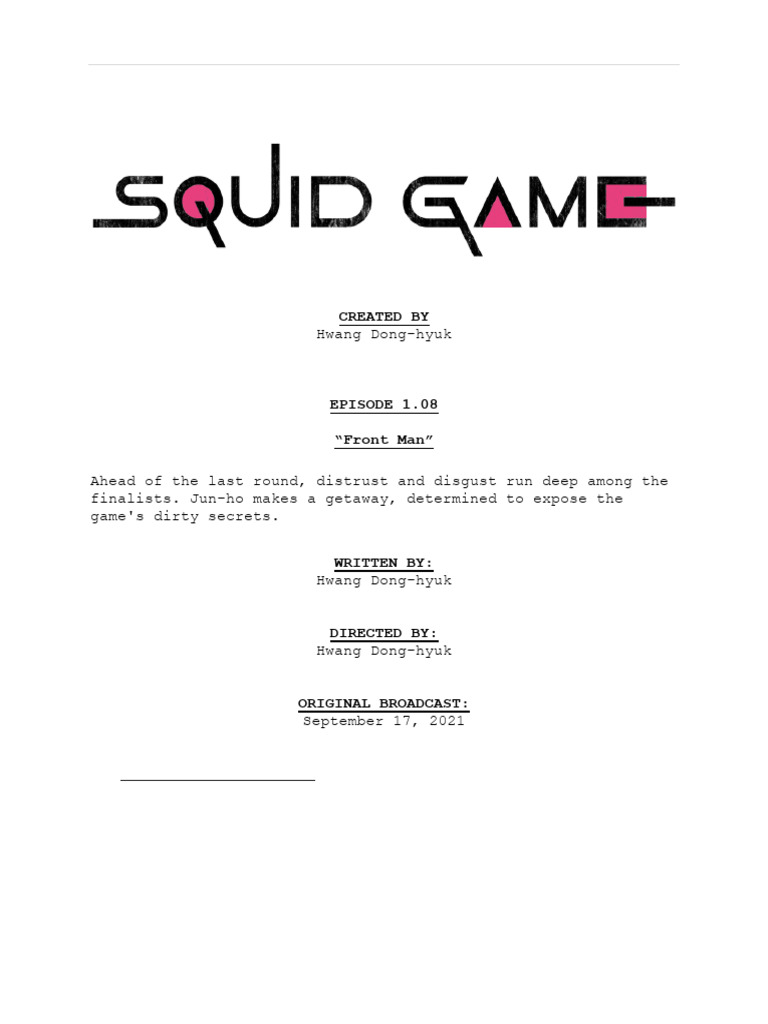 Squid Game Transcript 108 Front Man | PDF