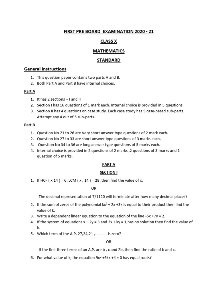 Class XTH Pre Board 2020.docx Standard | PDF | Circle | Triangle