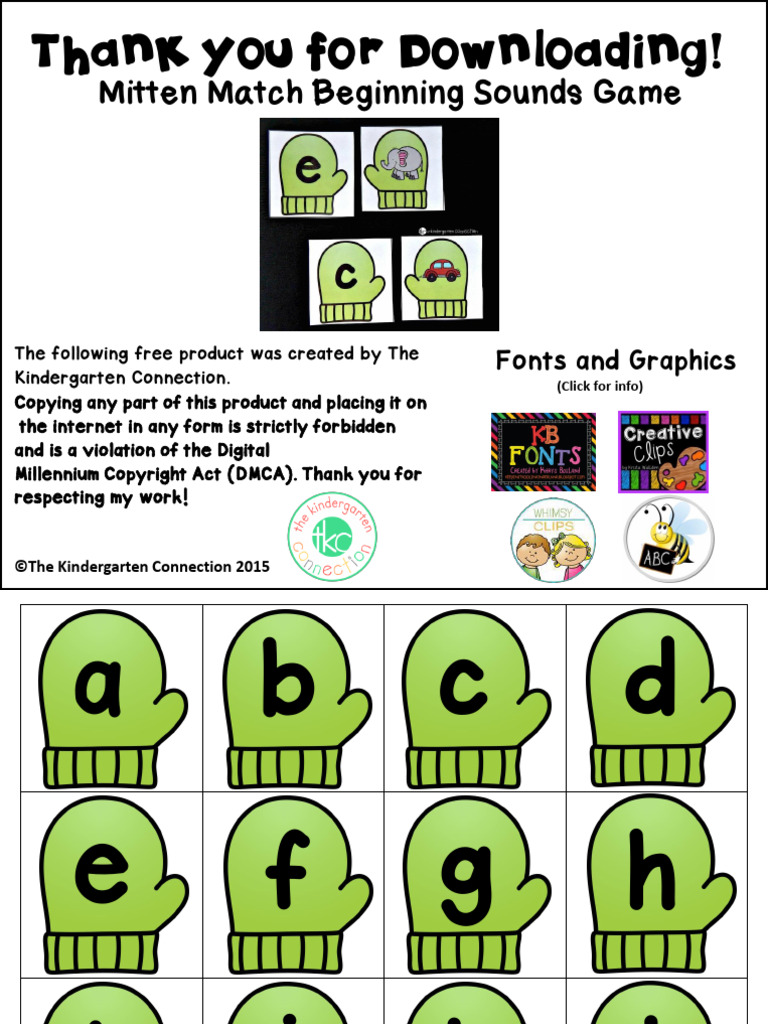 Mitten Match Beginning Sounds Game | PDF