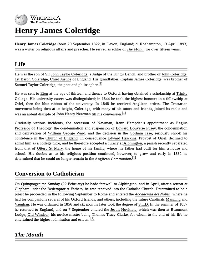 Henry_James_Coleridge | PDF | Christian Denominational Families