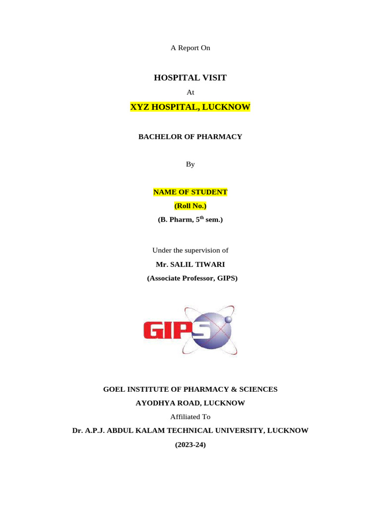 Front Page (Hospital Training Report) | PDF