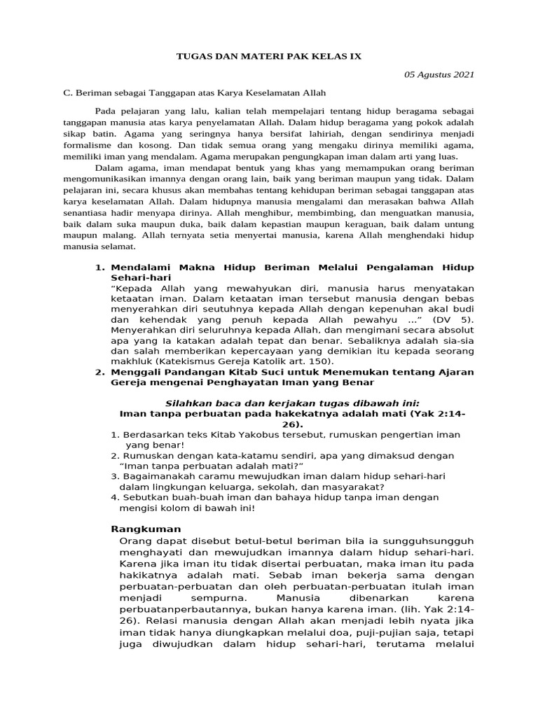 Tugas Dan Materi Pak Kelas Ix | PDF