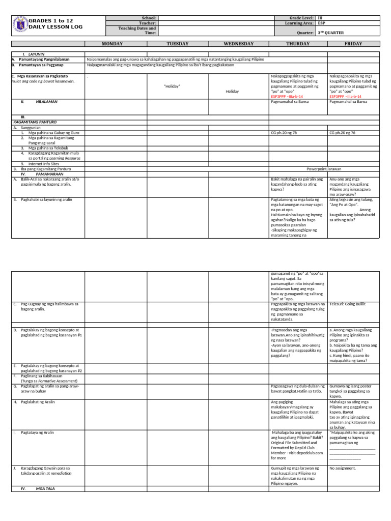 DLL - Esp 3 - Q3 - W1 | PDF