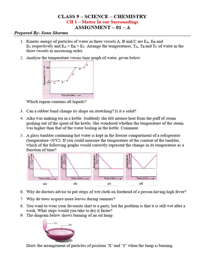 Class 9 - Chem - CH 1 - Assignment - 2024-25 | PDF | Temperature | Physical Sciences