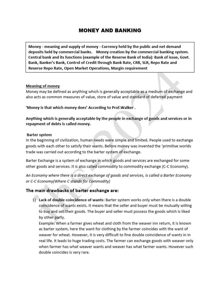 Money & Banking - Unit 2-2024-25. 1 | PDF | Money | Money Supply