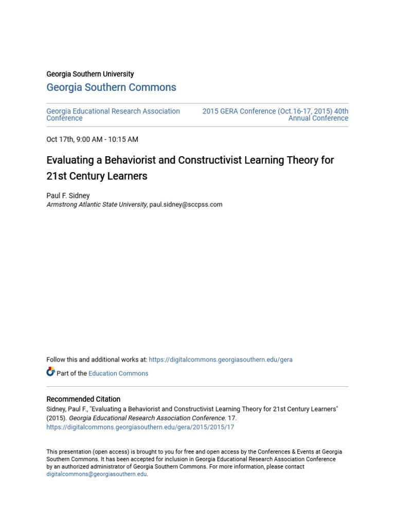Evaluating A Behaviorist and Constructivist Learning Theory For 2 | PDF | Constructivism ...
