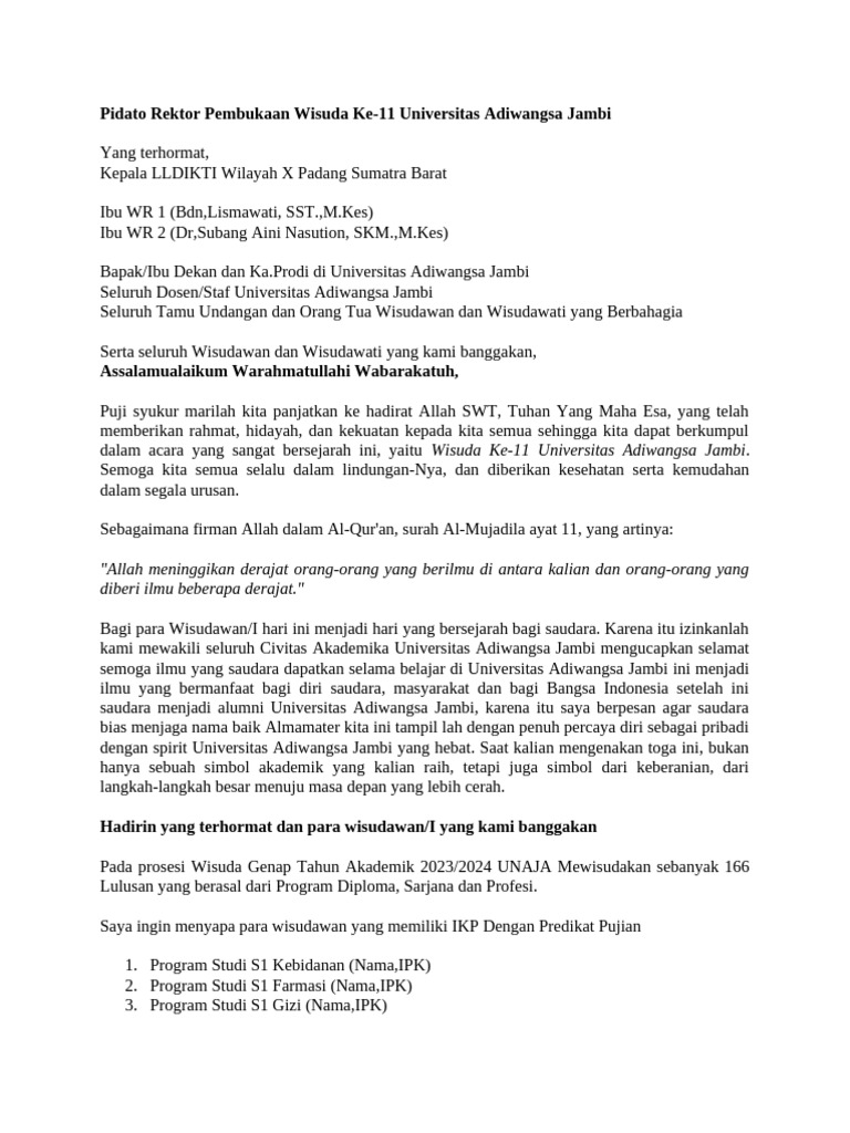 Pidato Wisuda UNAJA ke-11 | PDF
