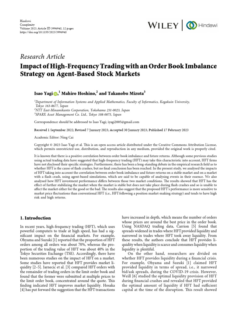 HFT and Order Book Imbalance Impact | PDF | High Frequency Trading ...