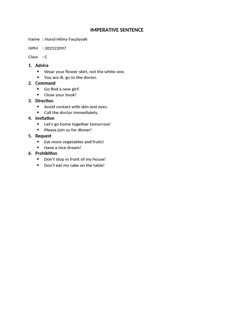 Imperative Sentence | PDF